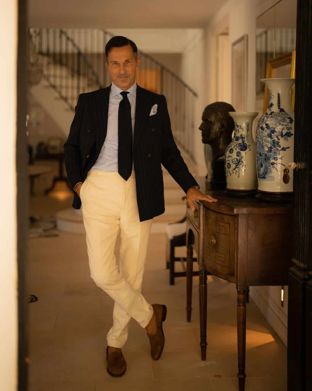 AK MC Cotton and Linen Twill Riviera Trousers Cream - Alexander Kraft ...