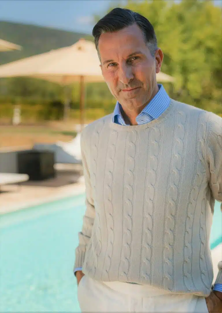 AK MC Greige Cashmere Cable Crewneck Sweater - Alexander Kraft Monte Carlo